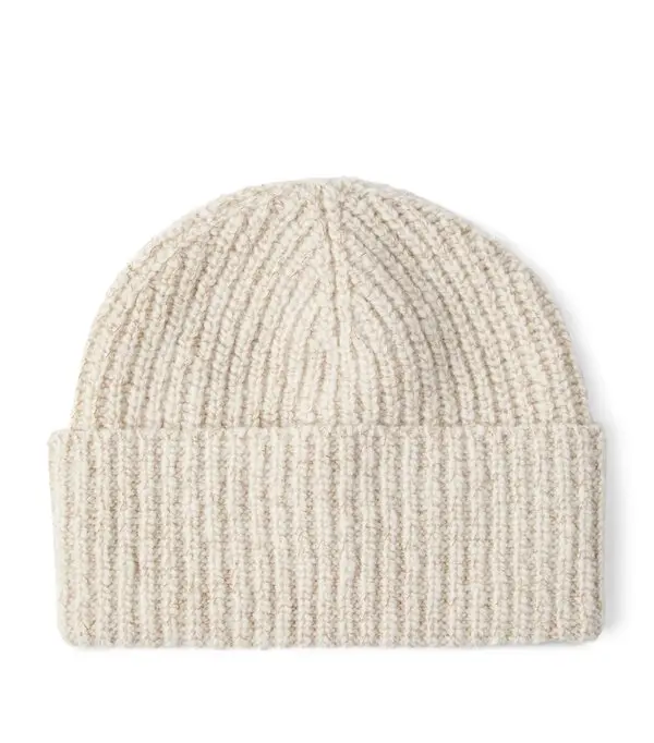 Brunello Cucinelli Virgin Wool-silk-cashmere Ribbed Beanie - White