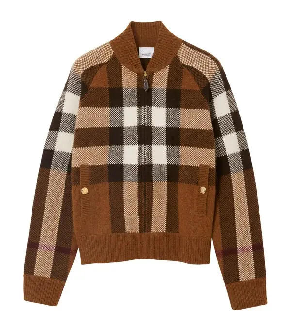 Burberry Wool-cashmere Check Bomber Jacket - Brown