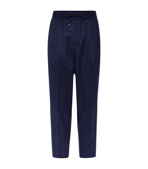 Brunello Cucinelli Virgin Wool Drawstring Leisure Trousers - Blue