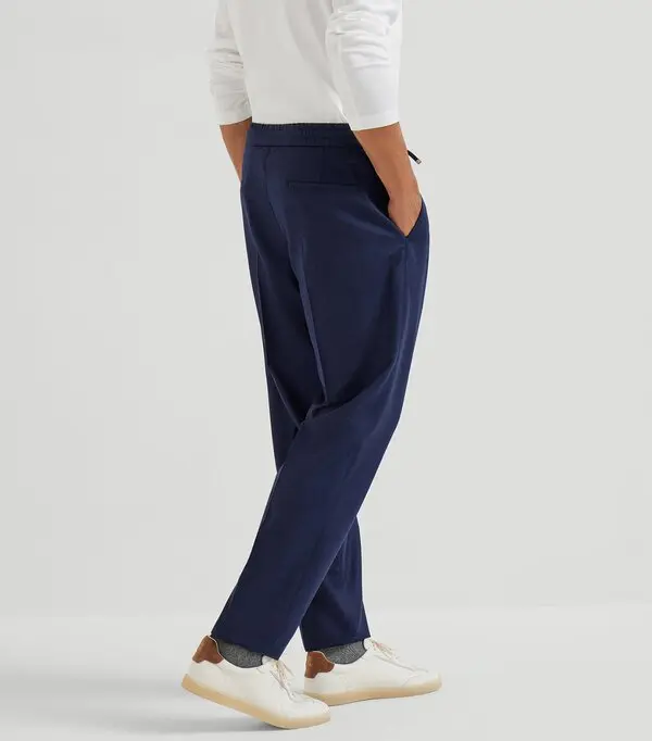 Brunello Cucinelli Virgin Wool Drawstring Leisure Trousers - Blue