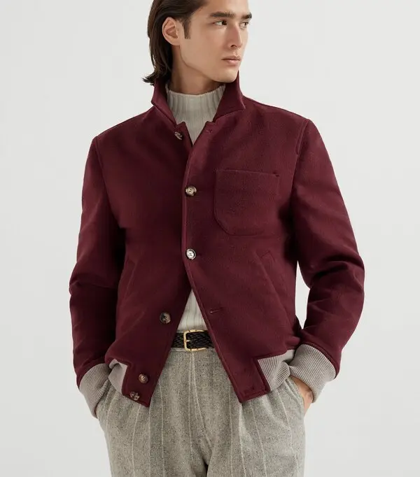 Brunello Cucinelli Wool Flannel Bomber Jacket - Purple