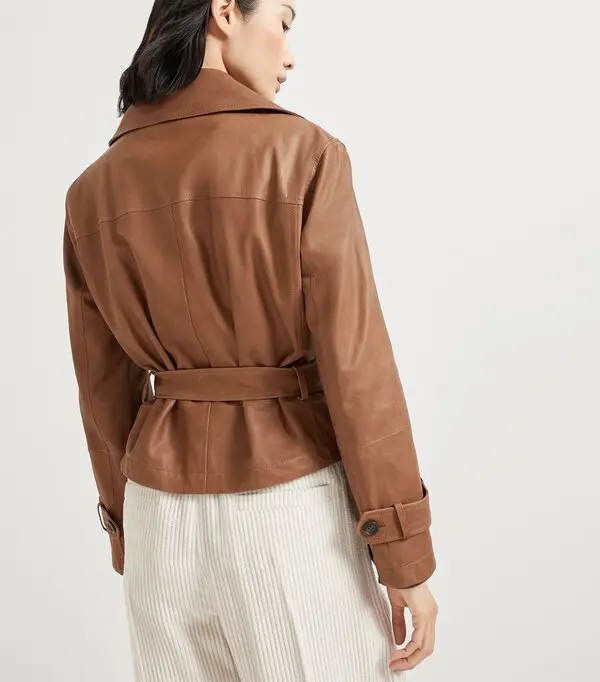 Brunello Cucinelli Nappa Leather Cropped Trench Coat