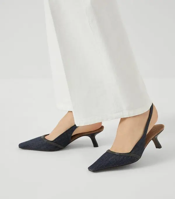 Brunello Cucinelli Denim-effect Slingback Pumps