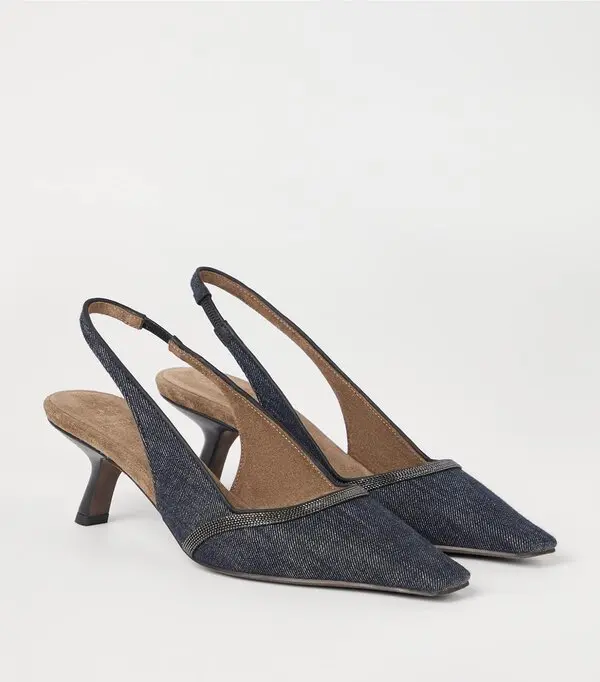 Brunello Cucinelli Denim-effect Slingback Pumps
