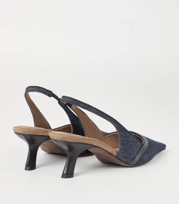 Brunello Cucinelli Denim-effect Slingback Pumps