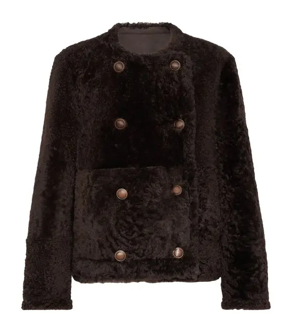 Brunello Cucinelli Shearling-leather Reversible Pea Coat - Brown