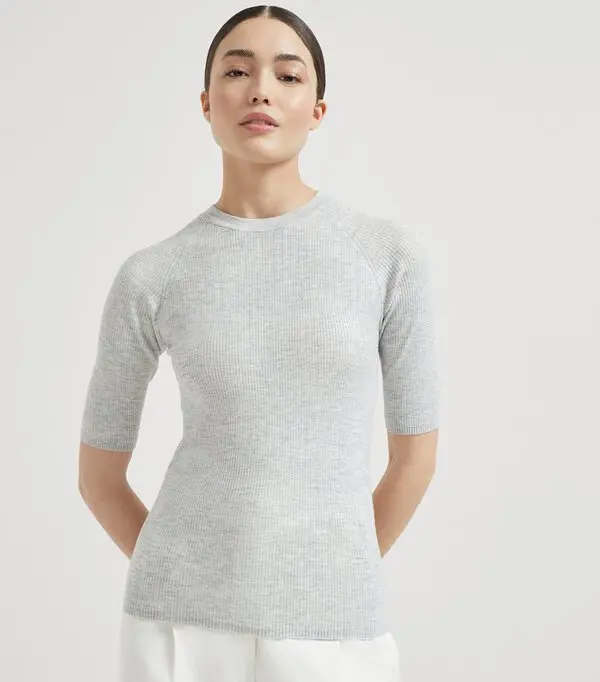Brunello Cucinelli Cashmere Short-sleeve Sweater - Grey