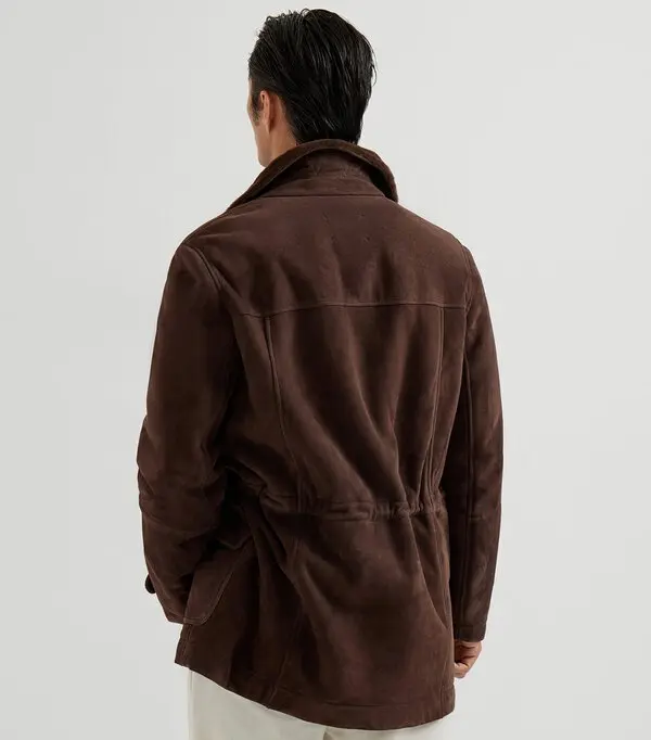 Brunello Cucinelli Suede Shearling Pea Coat - Brown
