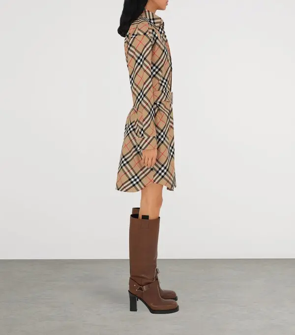Burberry Cotton Check Shirt Dress - Beige