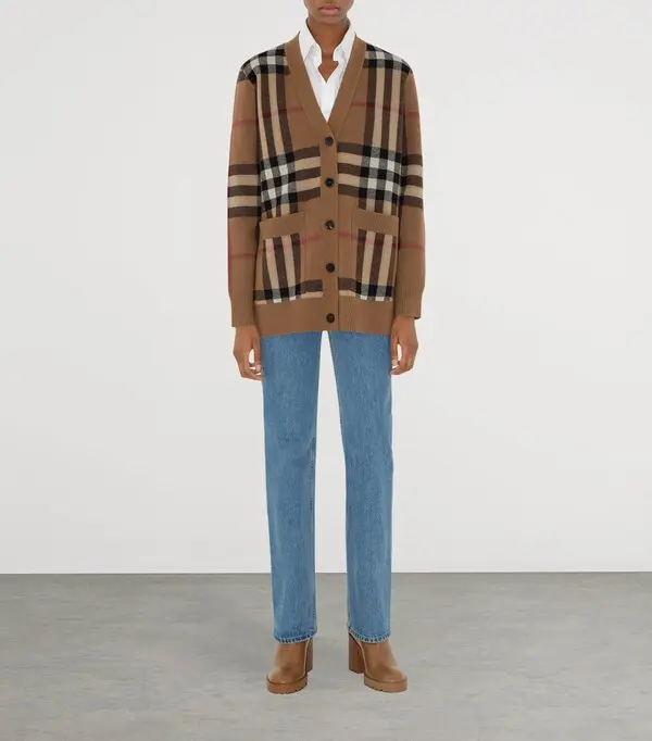 Burberry Wool-cashmere Check Cardigan