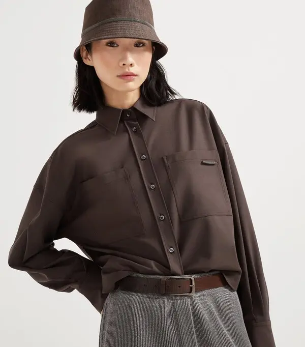 Brunello Cucinelli Virgin Wool-blend Monili-tab Shirt