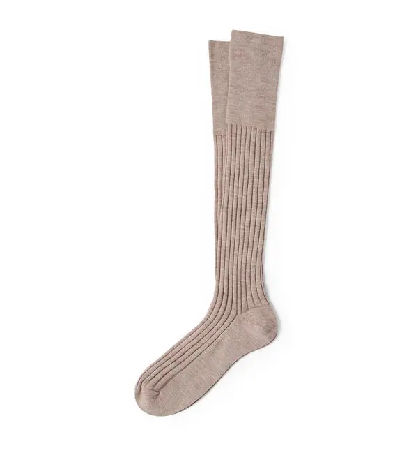 Brunello Cucinelli Virgin Wool And Cashmere Rib-knit Socks - Brown