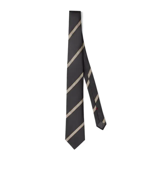 Brunello Cucinelli Silk Regimental Stripe Tie - Black