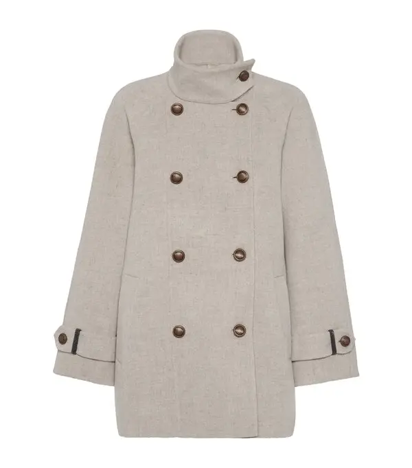 Brunello Cucinelli Virgin Wool-cashmere Pea Coat - Beige