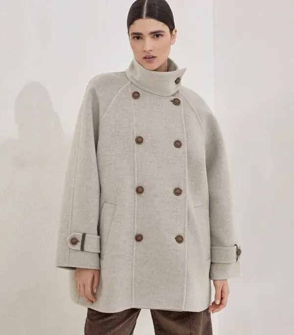 Brunello Cucinelli Virgin Wool-cashmere Pea Coat - Beige