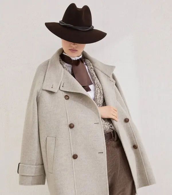 Brunello Cucinelli Virgin Wool-cashmere Pea Coat - Beige