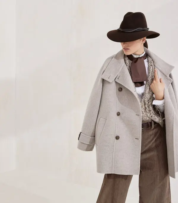 Brunello Cucinelli Virgin Wool-cashmere Pea Coat - Beige