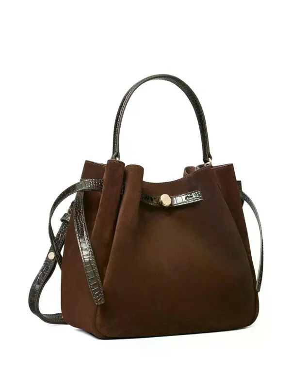 Tory Burch Suede Bucket Bag With Croc-embossed Trim - Brown