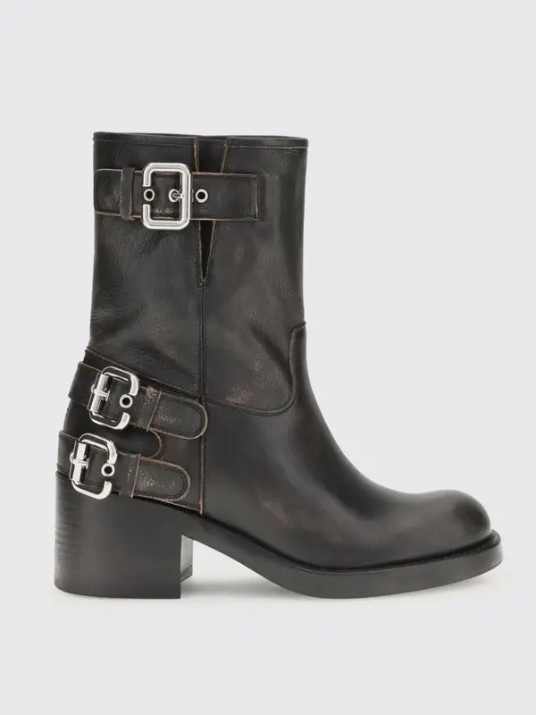 Chloé Dakota Biker Boots In Aged Leather With Medium Heel And Straps - Black