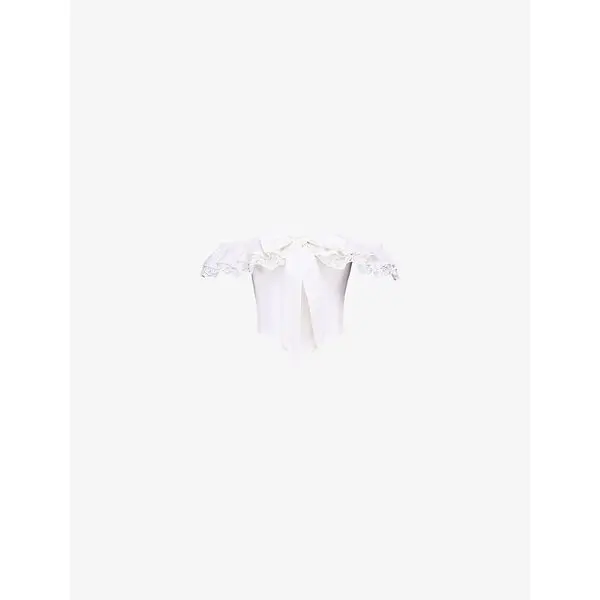 House Of Cb Bow-embellished Corset Top - Cloud Dancer