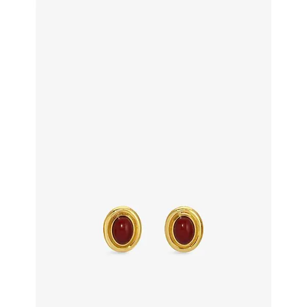 HEAVEN MAYHEM Prize Brass Stud Earrings - Gold/burgundy