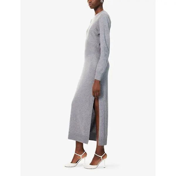 grey midi jumper dress Bebe Women's Long Sleeve V-Neck Midi Sweater Dress, Size Medium in Gray Viscose