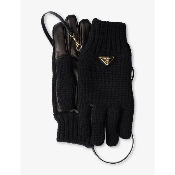 Prada Wool And Nappa Leather Gloves - Black
