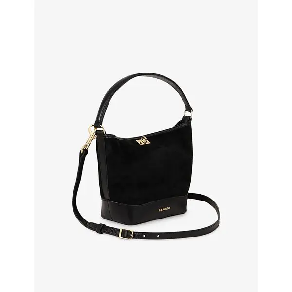 Sandro Small Suede And Leather Bucket Bag - Black