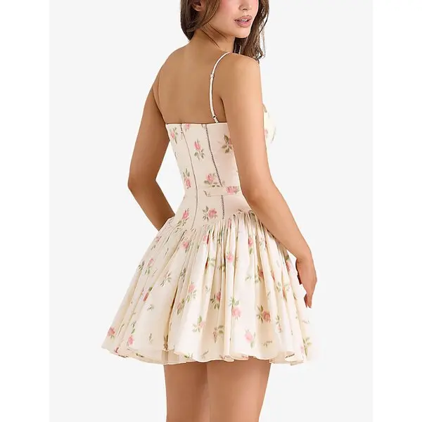 House OF CB Ysabella Floral-Print Mini Dress - Peach Floral Print