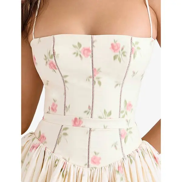 House OF CB Ysabella Floral-Print Mini Dress - Cream Rose Print