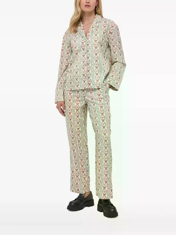 NOTES DU NORD Floral-stripe Embellished Button Shirt - Neutrals