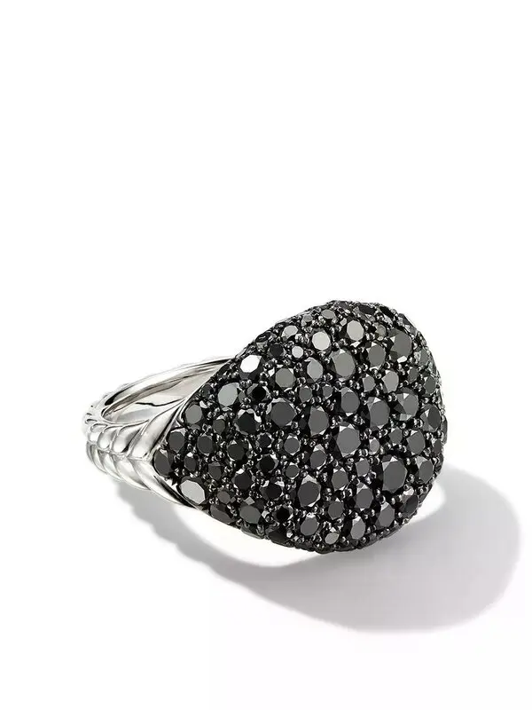 David Yurman 18kt White Gold Chevron Diamond Pinky Ring