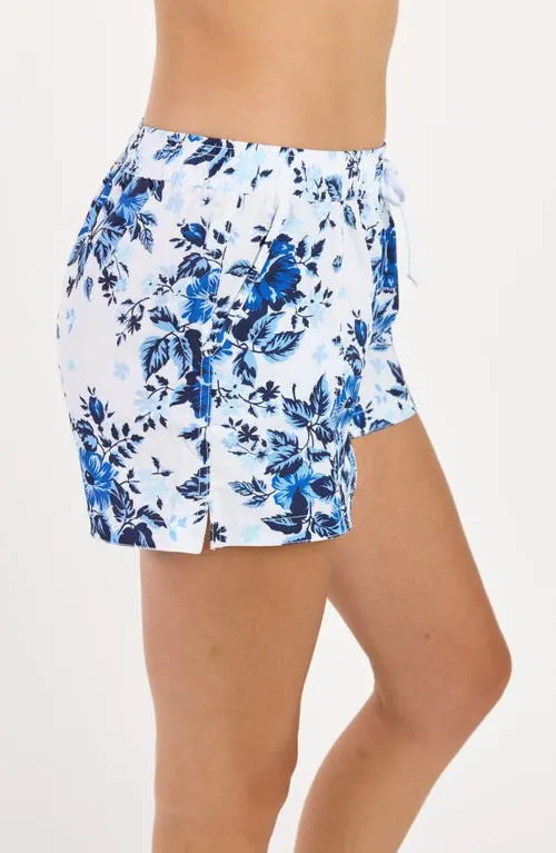 CALYPSA Board Shorts With Upf 50+ Sun Protection - Blue Blooms