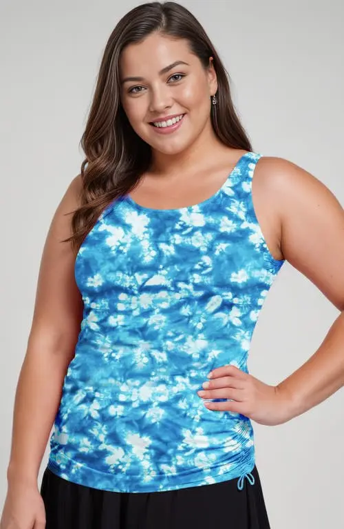 CALYPSA Maya Tankini Swim Top With Built-in Bra - Blue Tie Dye