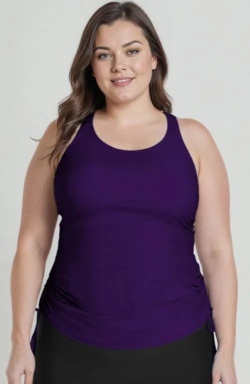 CALYPSA Maya Tankini Swim Top With Built-in Bra - Eggplant
