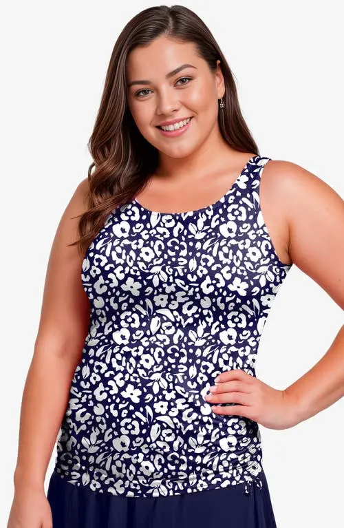 CALYPSA Maya Tankini Swim Top With Built-in Bra - Wild Navy