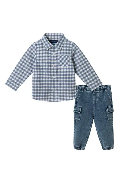 Andy & Evan Button-up Shirt & Denim Joggers Set