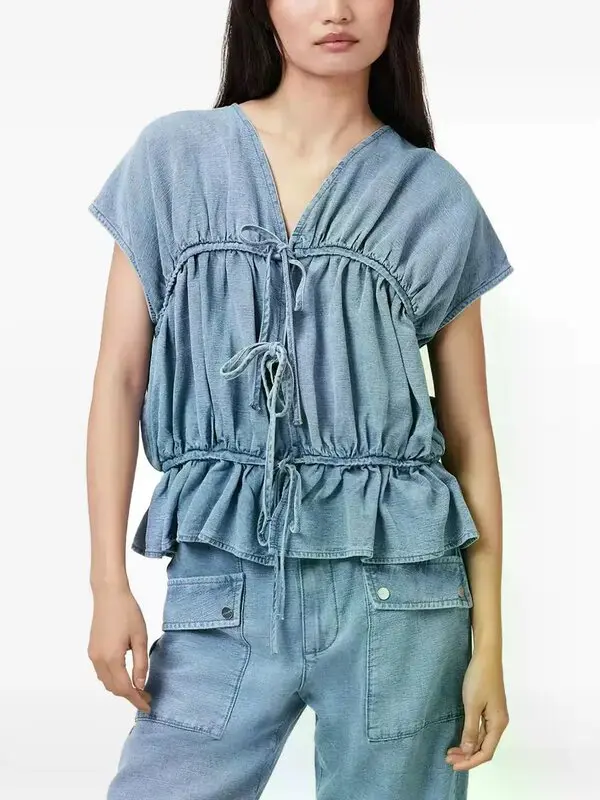 ALLSAINTS Remy Tie-front Ruffled Top - Blue