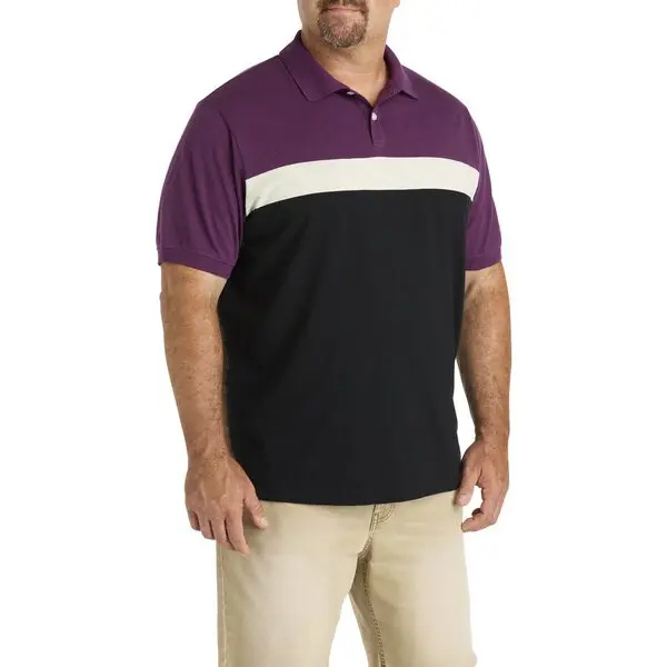 HARBOR BAY BY DXL Big & Tall Chest-striped Polo Shirt - Plum Multi