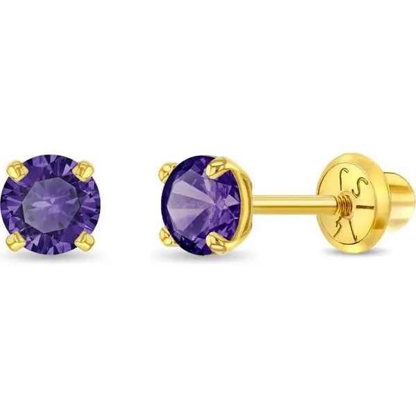 IN SEASON JEWELRY 14k Yellow Gold Simulated Birthstone Earrings - February