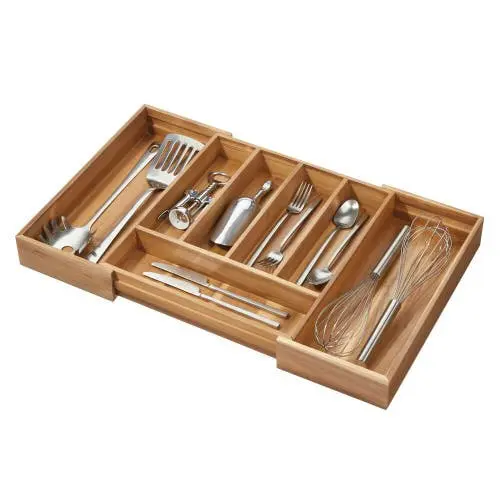 IDESIGN Expandable Acacia Wood Cutlery Drawer Organizer - Natural