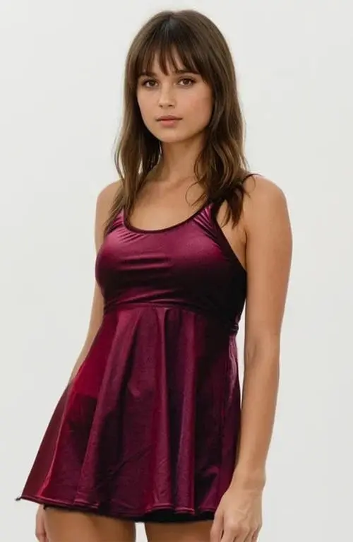 CALYPSA Amber Flared Tankini Swim Top - Wine