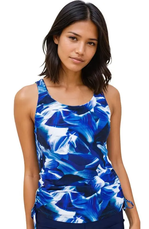 CALYPSA Maya Tankini Swim Top With Built-in Bra - Navy Wave