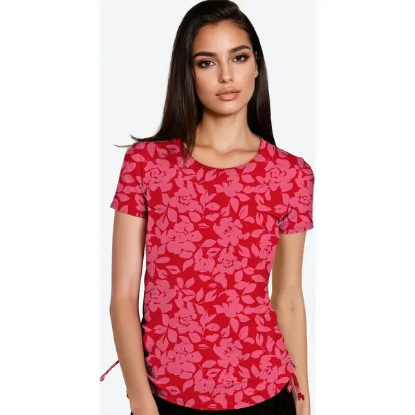 CALYPSA Short Sleeve Swim Top - Blushing Roses