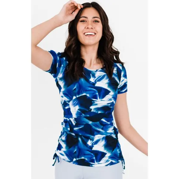 CALYPSA Short Sleeve Swim Top - Navy Wave