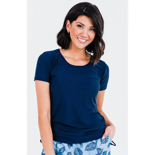 CALYPSA Short Sleeve Adele Swim Top - Navy