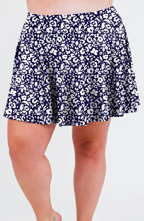 CALYPSA Flowy Swim Skirt With Shorts - Wild Navy