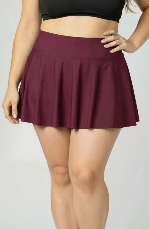 CALYPSA Flowy Swim Skirt With Shorts - Wine