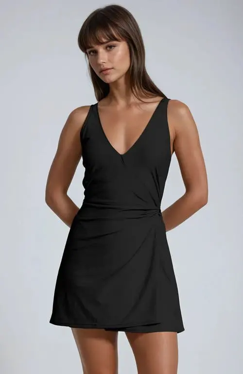 CALYPSA Alana Wrap-style Swim Dress - Black