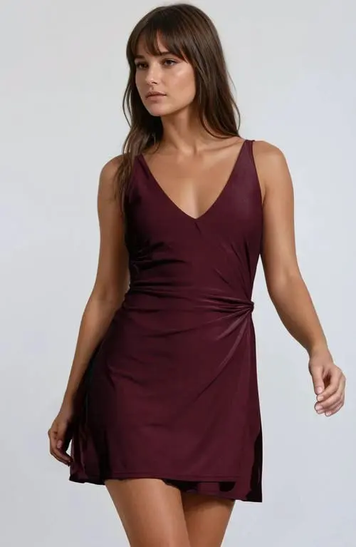 CALYPSA Alana Wrap-style Swim Dress - Wine